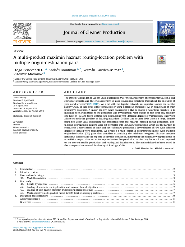 (PDF) A multi-product maximin hazmat routing-location problem with multiple origin-destination pairs