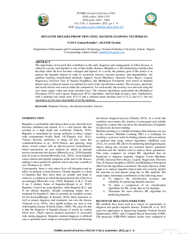 (PDF) Hepatitis Diseases Prediction Using Machine-Learning Techniques