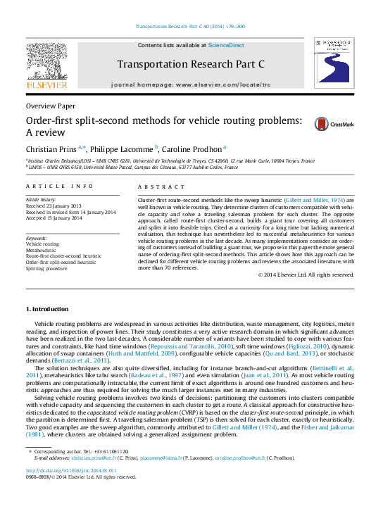 (PDF) Order-first split-second methods for vehicle routing problems: A review