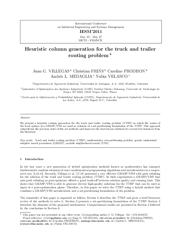(PDF) Heuristic column generation for the truck and trailer routing problem