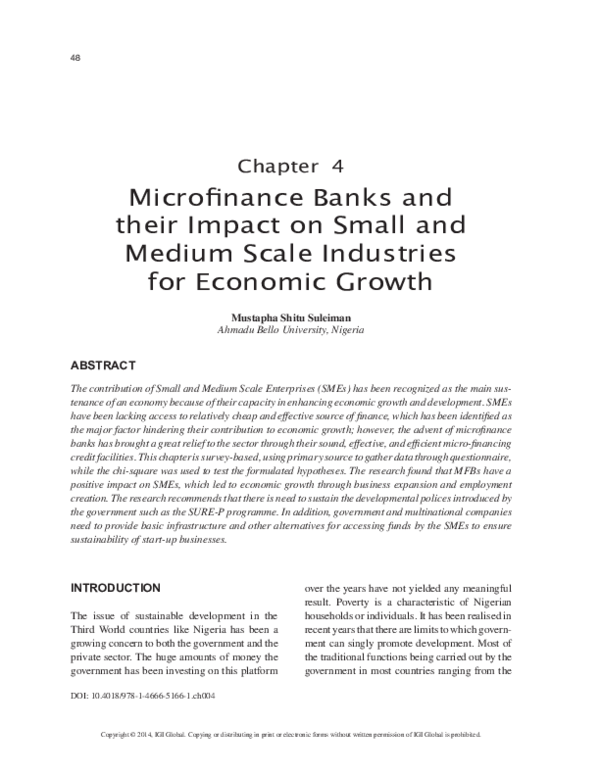(PDF) Microfinance Banks and their Impact on Small and Medium Scale Industries for Economic Growth