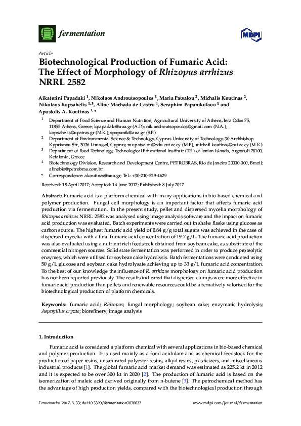 (PDF) Biotechnological Production of Fumaric Acid: The Effect of ...