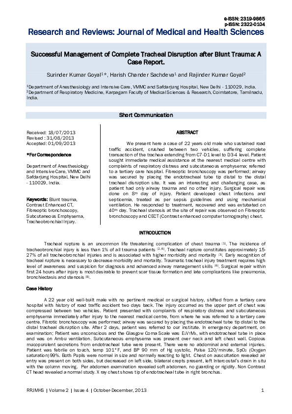 (PDF) Successful Management of Complete Tracheal Disruption after Blunt ...