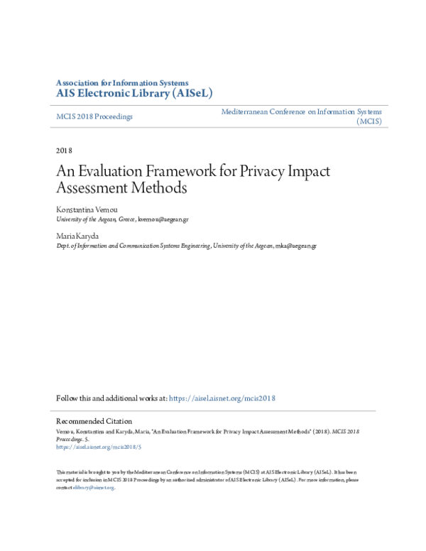 (PDF) An Evaluation Framework for Privacy Impact Assessment Methods