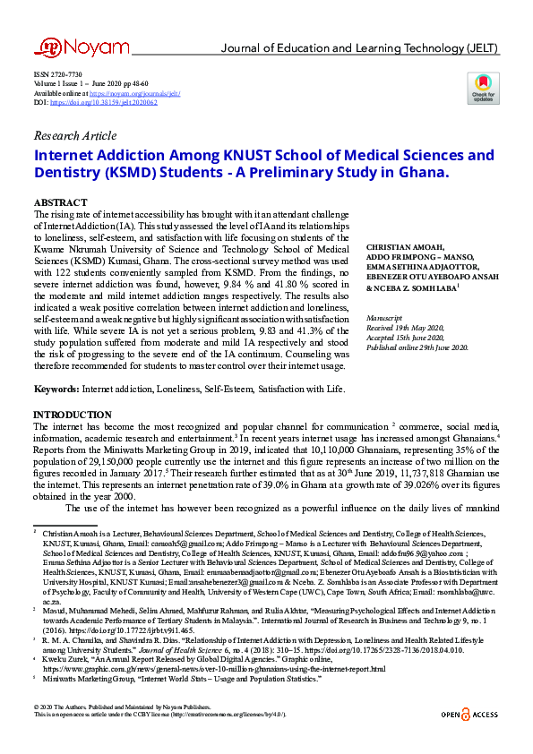 (PDF) Internet Addiction Among KNUST School of Medical Sciences and ...