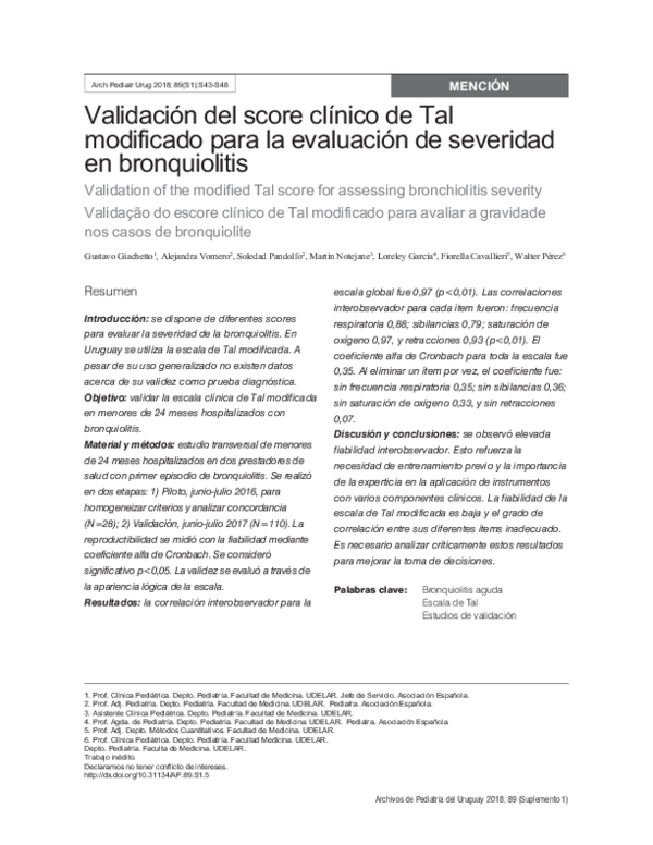 (PDF) Validación del score clínico de Tal modificado para la evaluación ...