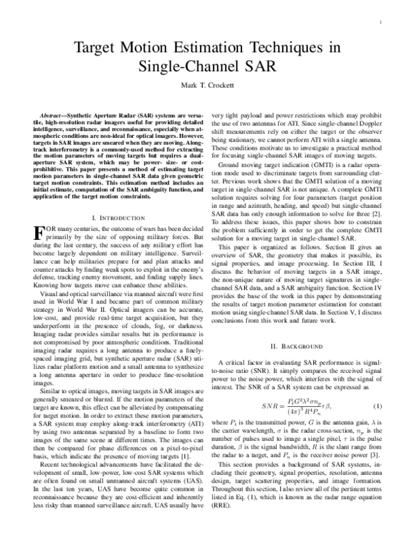 (PDF) Target Motion Estimation Techniques in Single-Channel SAR