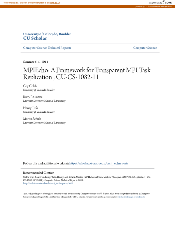 (PDF) MPIEcho: A Framework for Transparent MPI Task Replication