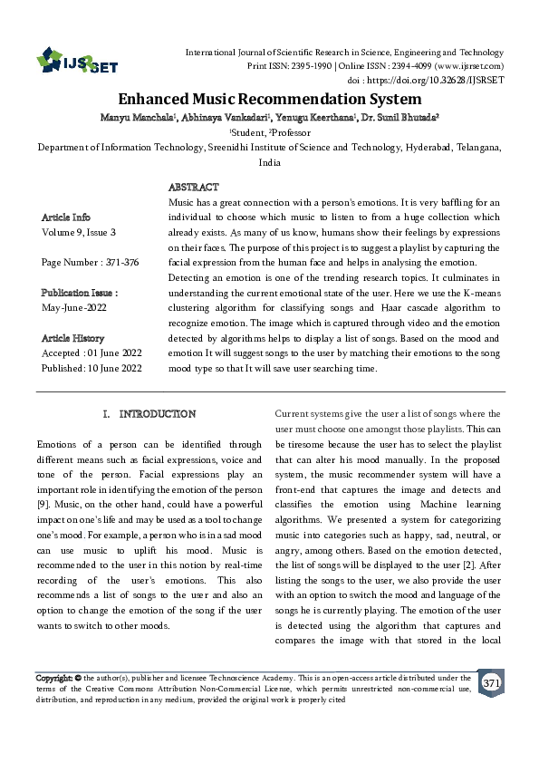 (PDF) Enhanced Music Recommendation System