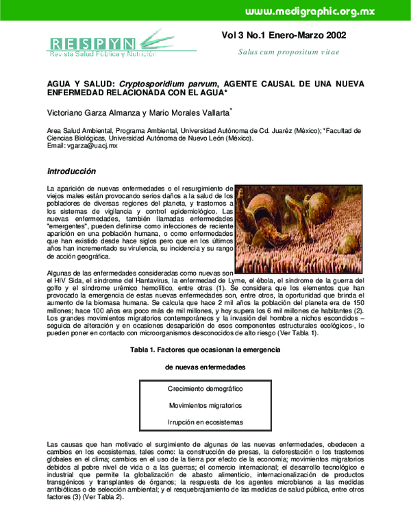(PDF) AGUA Y SALUD: Cryptosporidium parvum, AGENTE CAUSAL DE UNA NUEVA ...