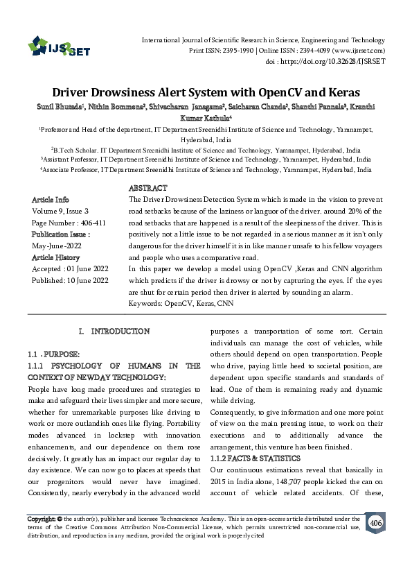 (PDF) Driver Drowsiness Alert System with OpenCV and Keras | International Journal of Scientific ...
