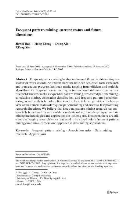 Pdf Frequent Pattern Mining Current Status And Future Directions