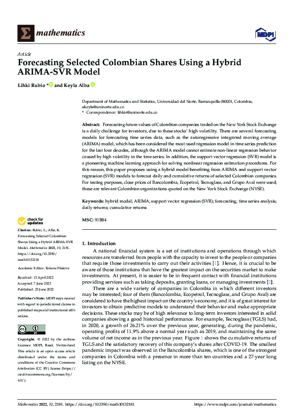 (PDF) Forecasting Selected Colombian Shares Using a Hybrid ARIMA-SVR Model