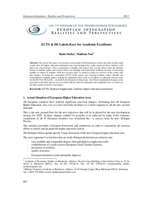 (PDF) ECTS & DS Labels Keys for Academic Excellence