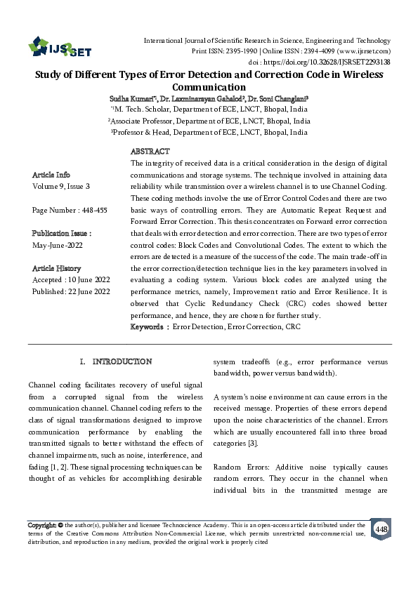 (PDF) Study of Different Types of Error Detection and Correction Code ...