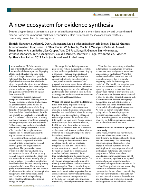 (PDF) A new ecosystem for evidence synthesis | Witness Mapanga ...