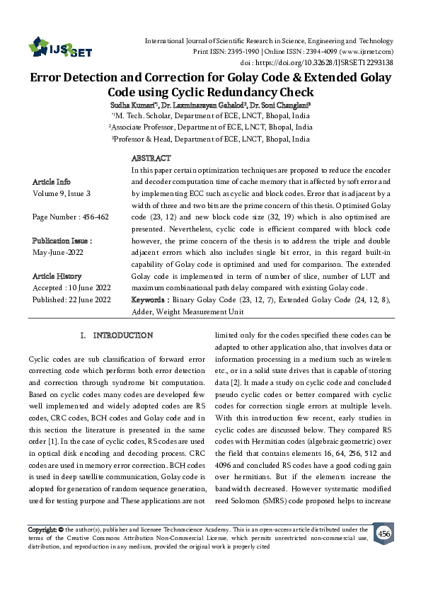 (PDF) Error Detection and Correction for Golay Code & Extended Golay ... (PDF) Error Detection and Correction for Golay Code & Extended Golay ...