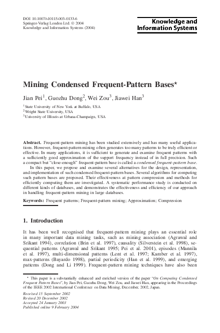 (PDF) Mining Condensed Frequent-Pattern Bases | Jiawei Han - Academia.edu