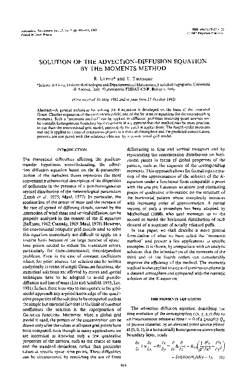 (PDF) Solution of the advection-diffusion equation by the moments method (PDF) Solution of the advection-diffusion equation by the moments method