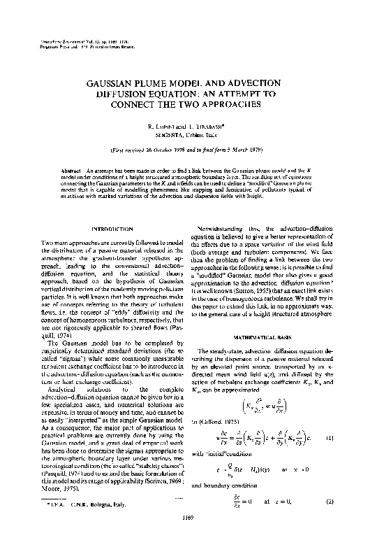 (PDF) Gaussian plume model and advection-diffusion equation: An attempt ...