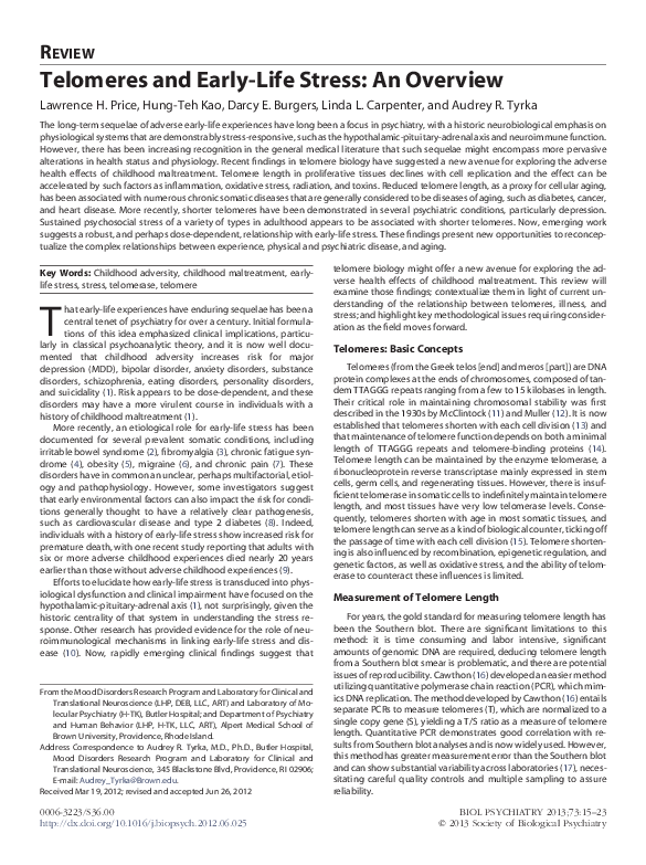 (PDF) Telomeres and Early-Life Stress: An Overview