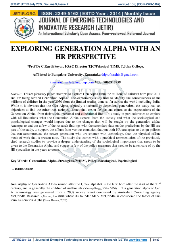 (PDF) EXPLORING GENERATION ALPHA WITH HR PERSPECTIVE
