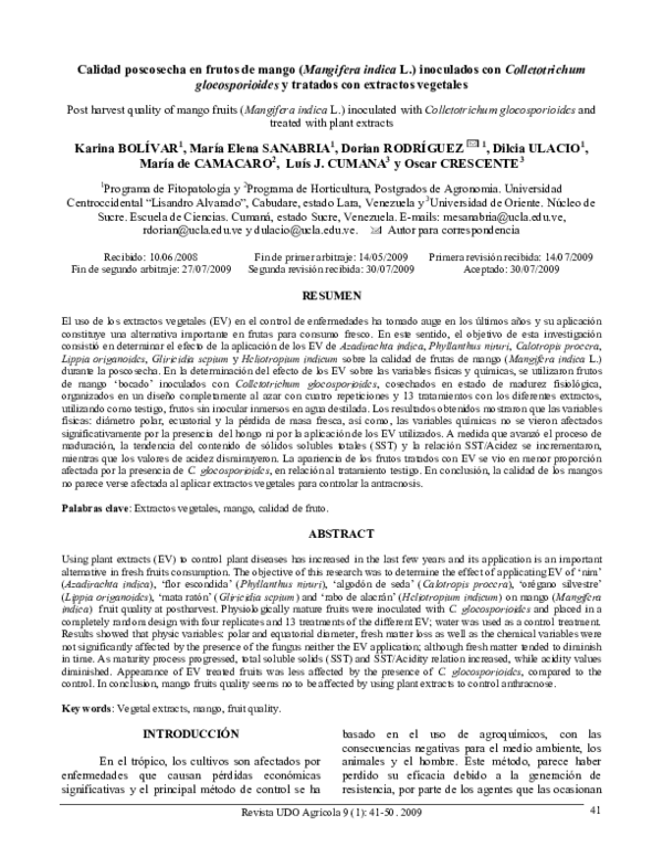 (PDF) Calidad poscosecha en frutos de mango (Mangifera indica L ...