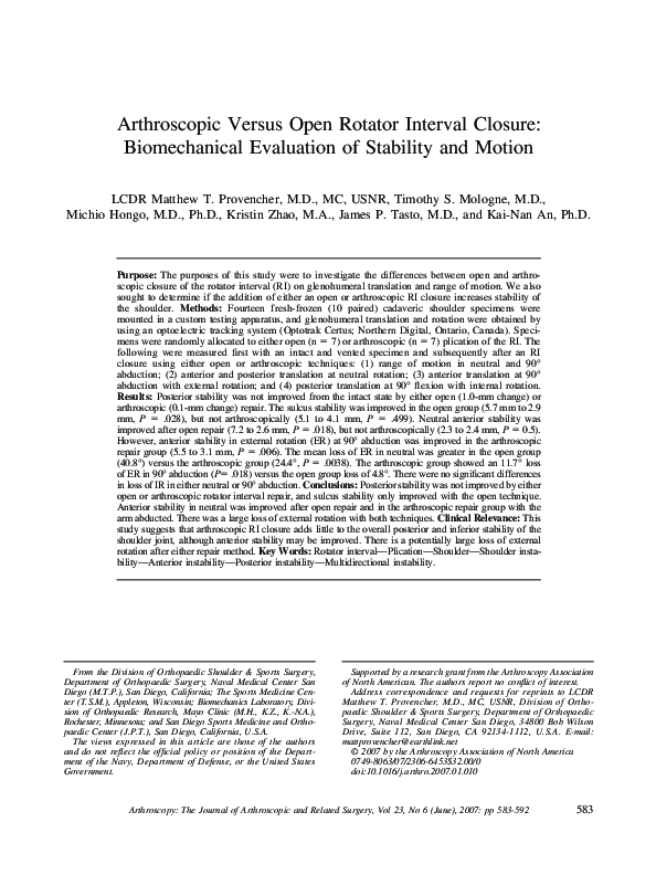 (PDF) Arthroscopic Versus Open Rotator Interval Closure: Impact on ...