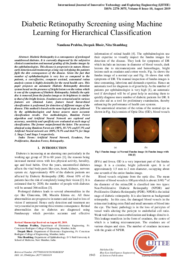 (PDF) Diabetic Retinopathy Screening using Machine Learning for ...