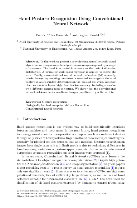 Pdf Hand Posture Recognition Using Convolutional Neural Network
