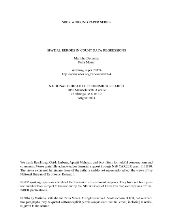 (PDF) Spatial Errors in Count Data Regressions (PDF) Spatial Errors in Count Data Regressions