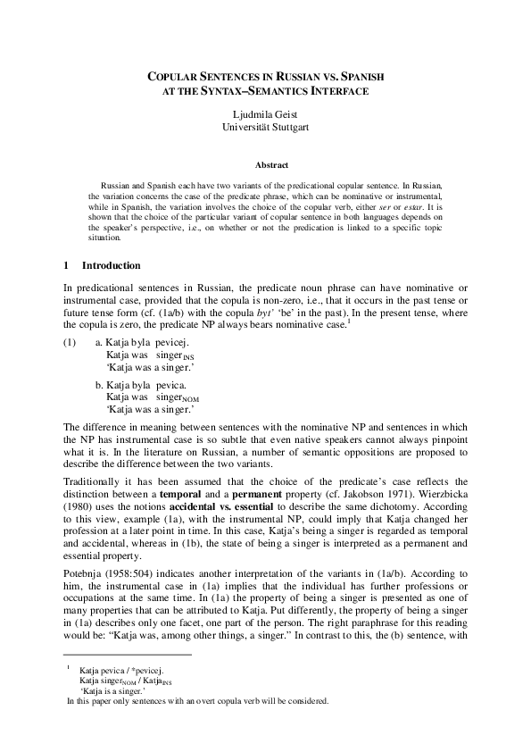 (PDF) Copular sentences in Russian vs. Spanish at the syntax-semantics ...