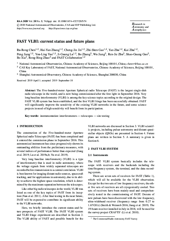 (PDF) FAST VLBI: current status and future plans