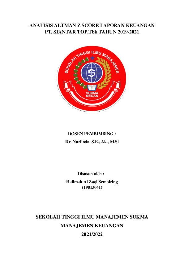 (PDF) Analisis Laporan Keuangan PT. Siantar Top,Tbk Metode Altman Z Score
