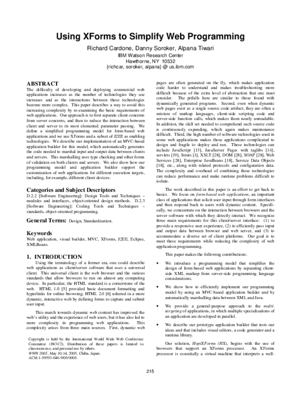 (PDF) Using XForms to simplify Web programming