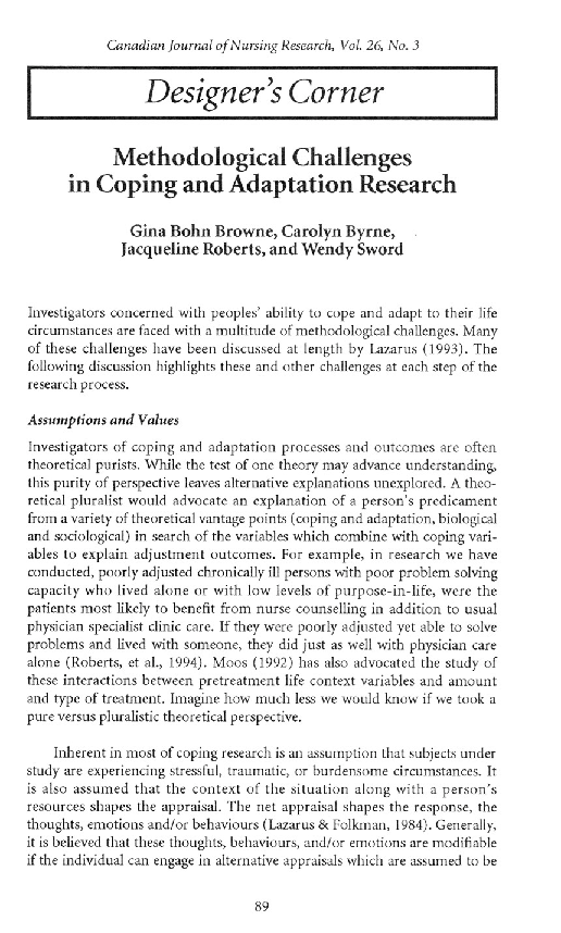 (PDF) Methodological challenges in coping and adaptation research