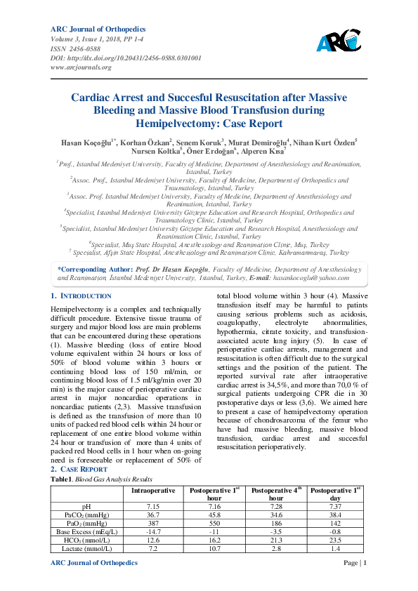 (PDF) Cardiac Arrest and Succesful Resuscitation after Massive Bleeding ...