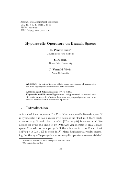 Pdf Hypercyclic Operators On Banach Spaces