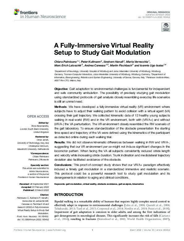 (PDF) A Fully-Immersive Virtual Reality Setup to Study Gait Modulation | Chiara Palmisano ...
