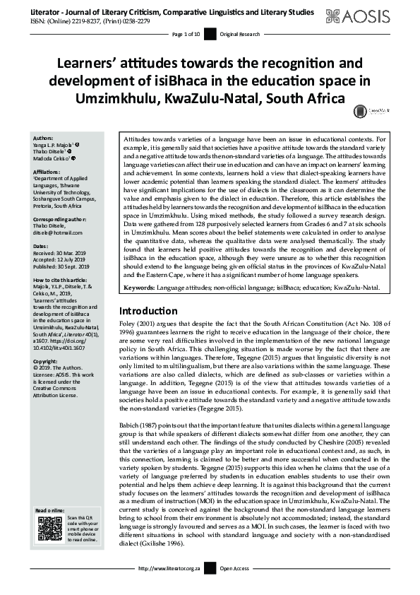 (PDF) Learners’ attitudes towards the recognition and development of ...