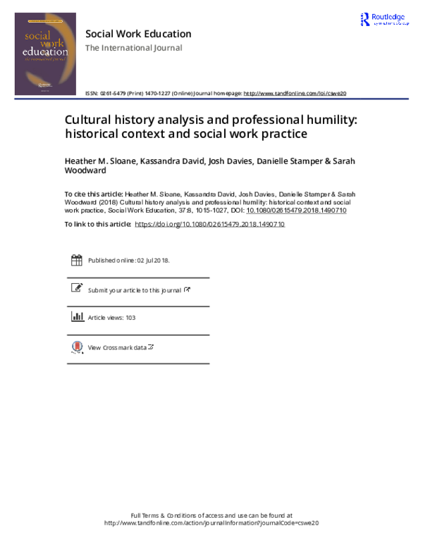 (PDF) Cultural history analysis and professional humility: historical ...