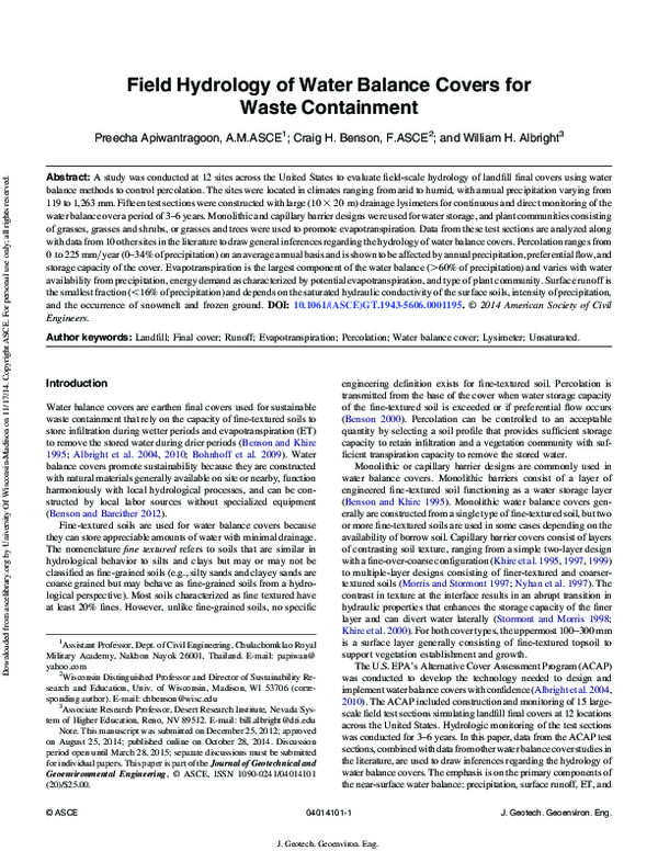 (PDF) Field Hydrology of Water Balance Covers for Waste Containment