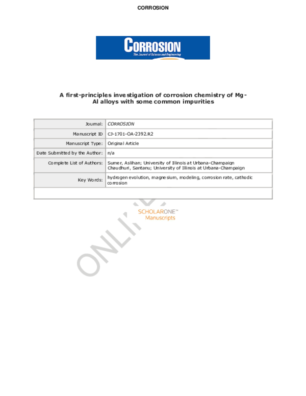 (PDF) A First Principles Investigation of Corrosion Chemistry of Common ...
