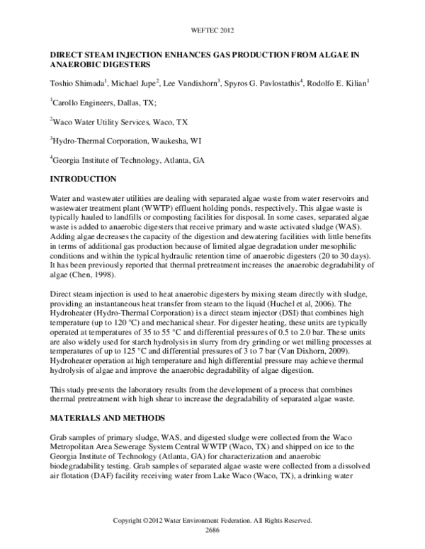 (PDF) Direct Steam Injection Enhances Gas Production From Algae In ...