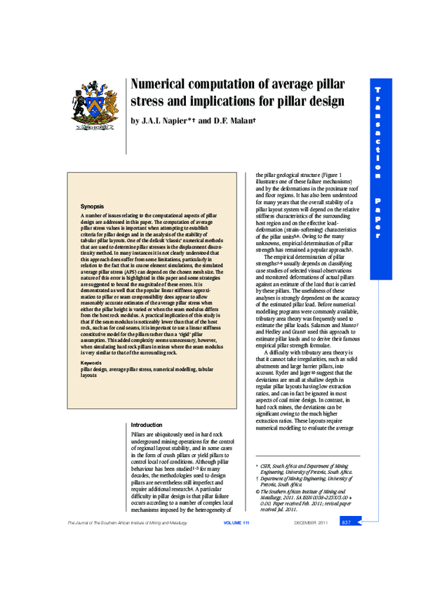 (PDF) Numerical computation of average pillar stress and implications ...