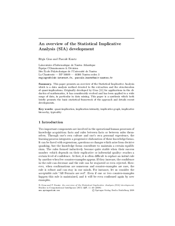 Pdf An Overview Of The Statistical Implicative Analysis Sia Development Régis Gras