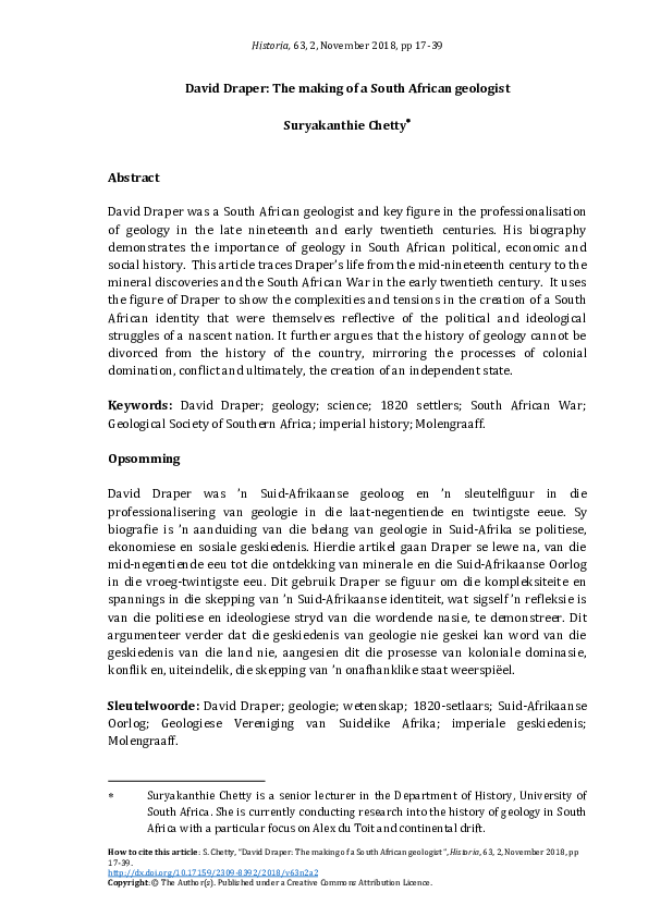 (PDF) David Draper: The making of a South African geologist