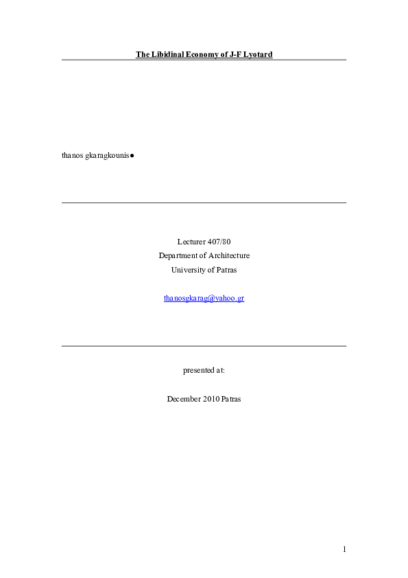 (PDF) The Libidinal Economy of J-F Lyotard thanos gkaragkounis
