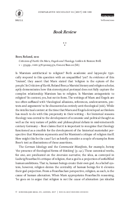 (PDF) Criticism of Earth: On Marx, Engels and Theology, written by Boer ...
