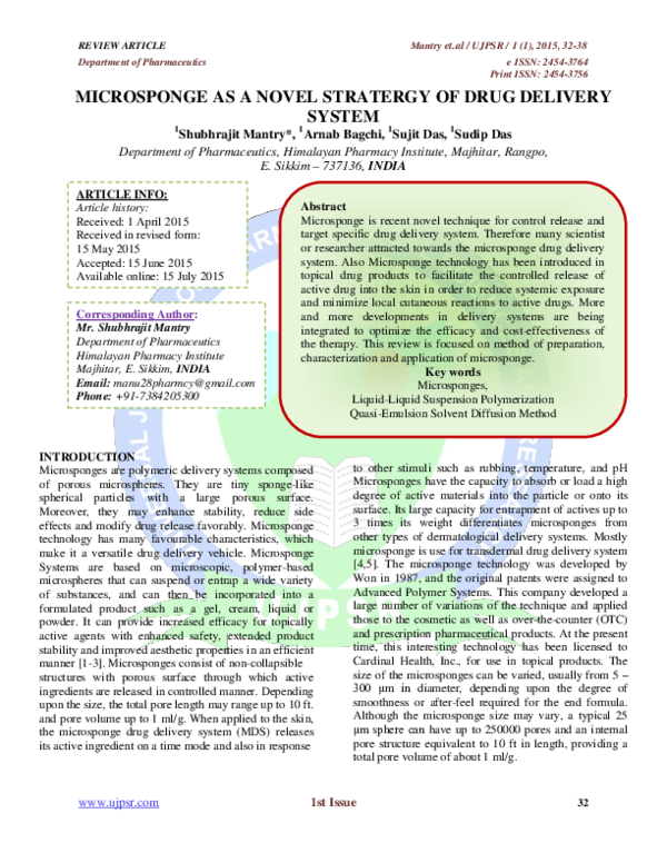 (PDF) Microsponge as a Novel Stratergy of Drug Delivery System ...